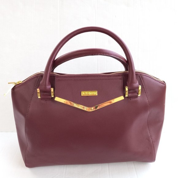 Joy Mangano | Bags | Joy Iman Burgundy Leather Satchel Purse Joy ...